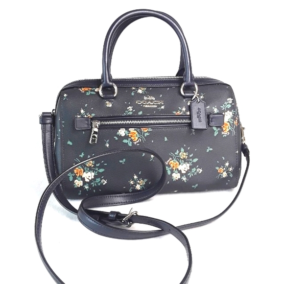 Coach | Bags | Coach Rowan Satchel Rose Bouquet Print Handbag In Navy ...